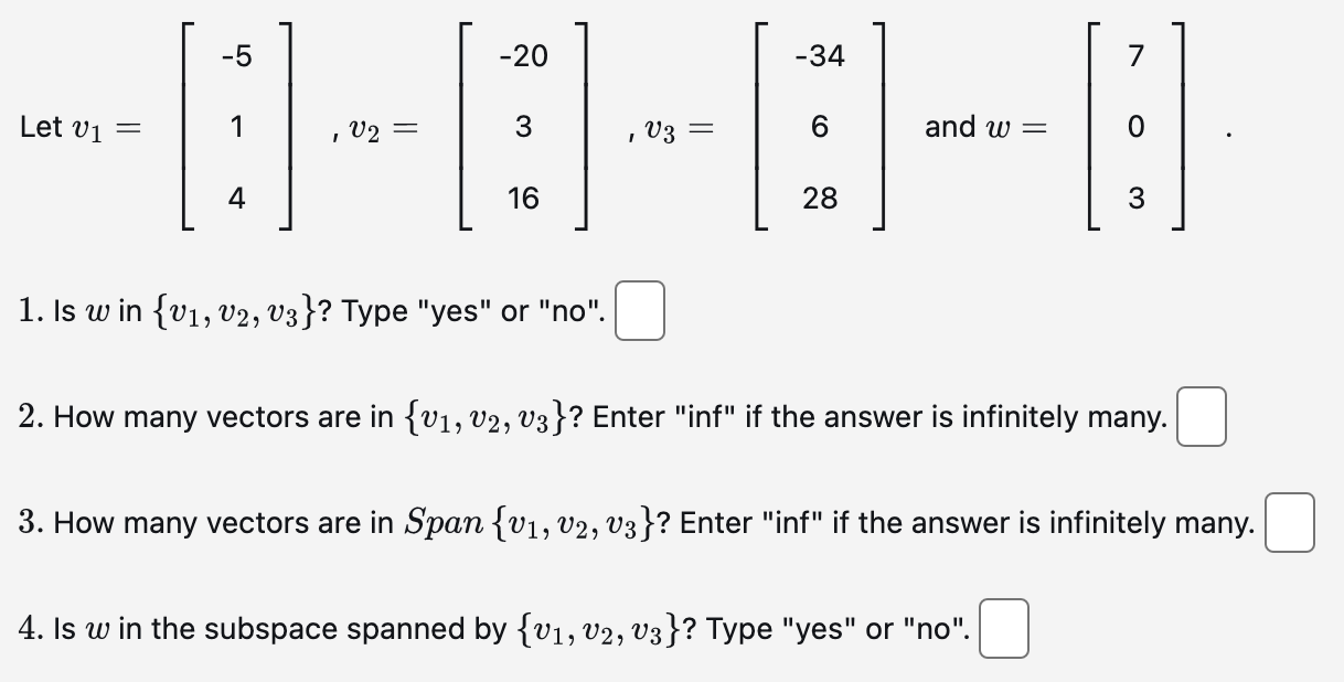 Solved Let H=span{v1,v2,v3,v4}. For each of the following | Chegg.com