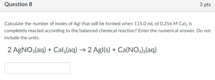 Solved Calculate the number of moles of Agl that will be | Chegg.com