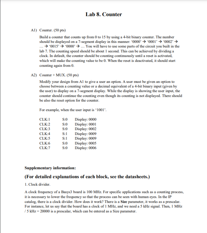 Solved Lab 8. Counter Al) Counter. (50 pts) Build a counter | Chegg.com