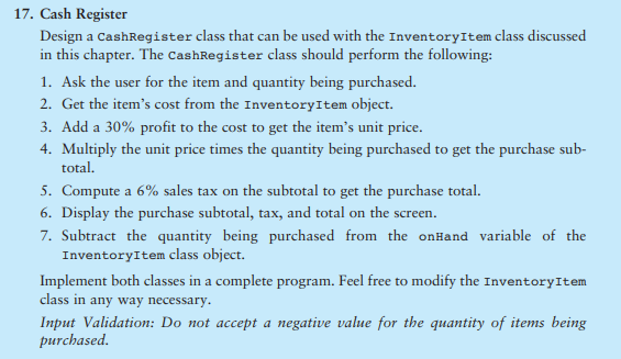 17. Cash Register Design a CashRegister class that | Chegg.com