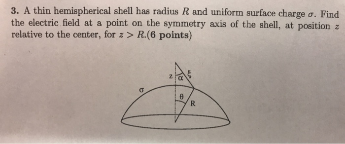 Solved 3. A thin hemispherical shell has radius R and | Chegg.com