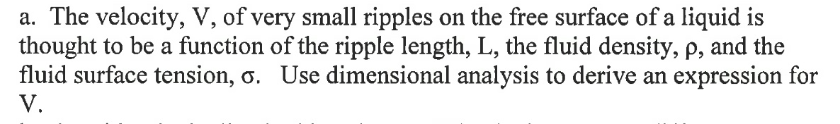 Solved a. The velocity, V, of very small ripples on the free | Chegg.com