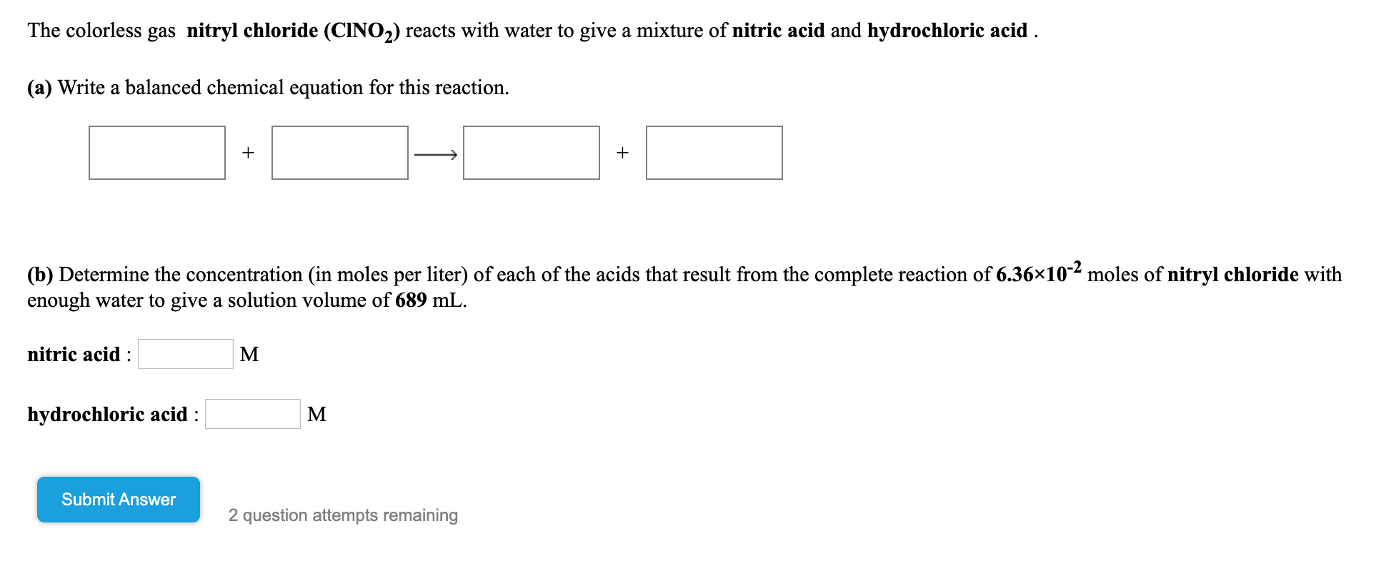 Solved The colorless gas nitryl chloride (CINO2) reacts with | Chegg.com