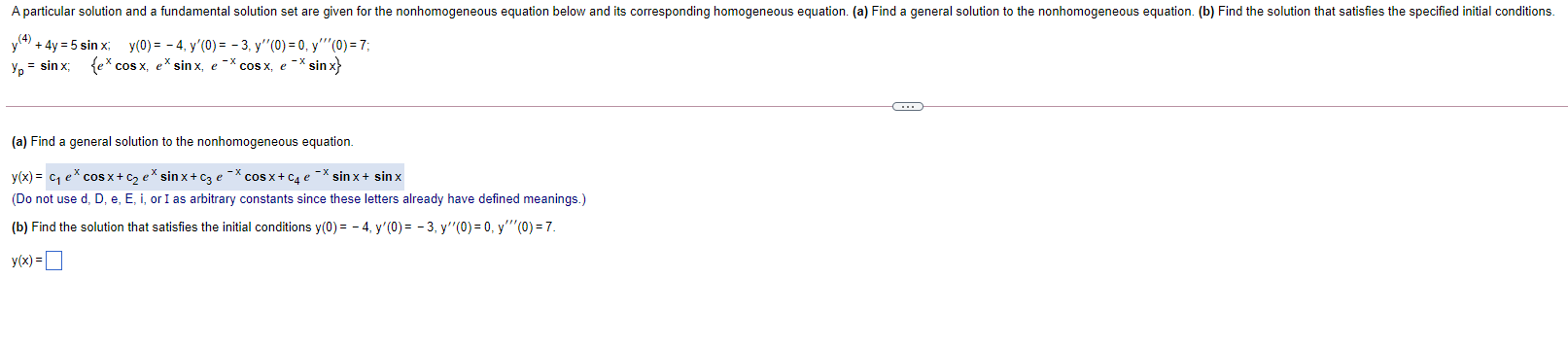 Solved A particular solution and a fundamental solution set | Chegg.com
