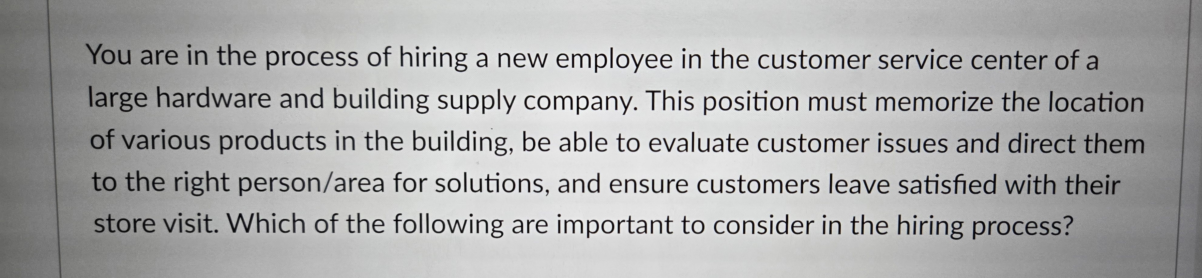 Solved You are in the process of hiring a new employee in | Chegg.com