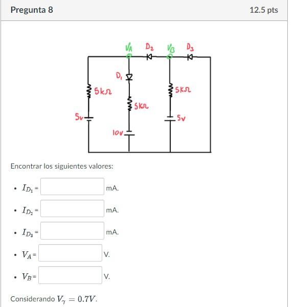 Solved Find ID1, ID2, ID3, VA, VB Considering Vγ = | Chegg.com