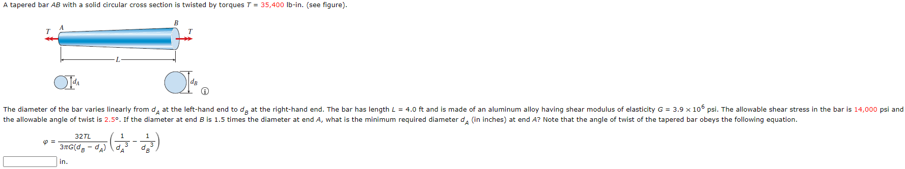 Solved A tapered bar AB with a solid circular cross section | Chegg.com