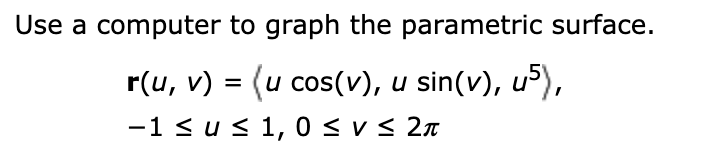Solved Use a computer to graph the parametric surface. r(u, | Chegg.com