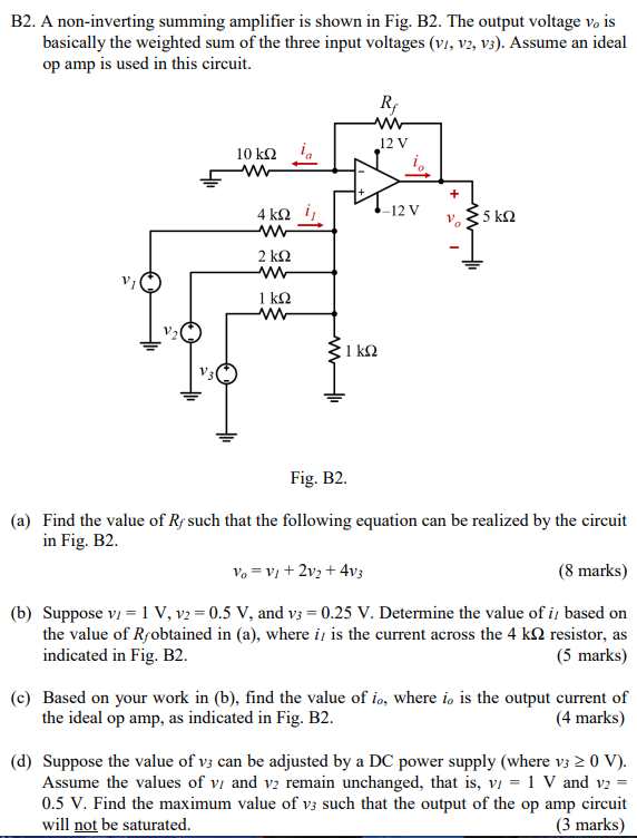 Solved B2. A non-inverting summing amplifier is shown in | Chegg.com