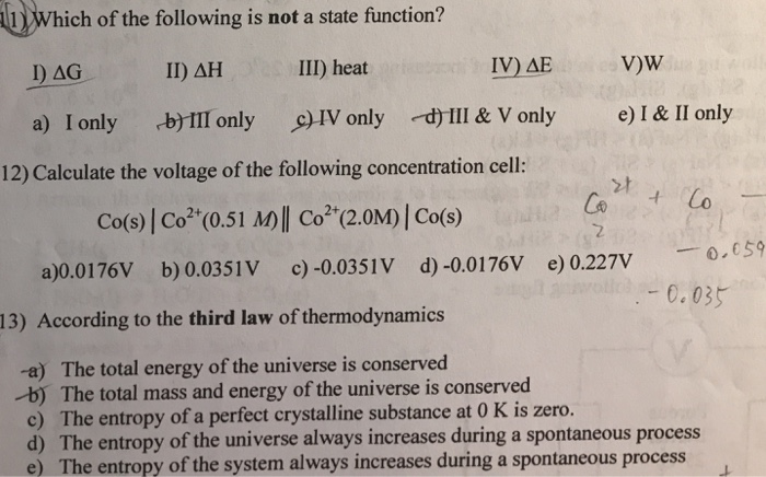 Solved 1 Which of the following is not a state function? | Chegg.com