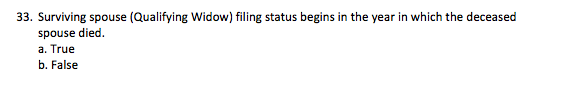 Solved 33. Surviving spouse (Qualifying Widow) filing status | Chegg.com