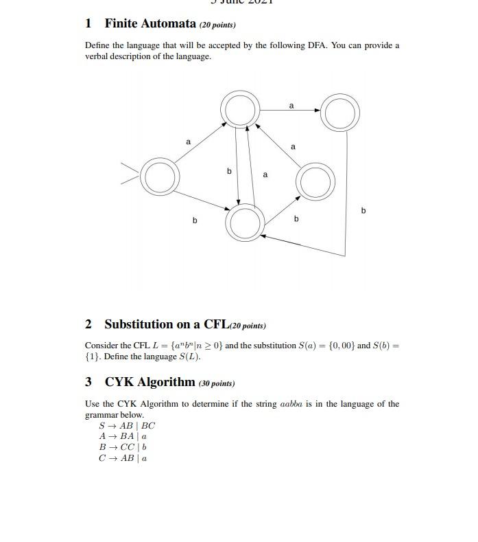 Solved 1 Finite Automata (20 points) Define the language | Chegg.com