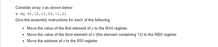 Solved Consider array x as shown below. x dq | Chegg.com