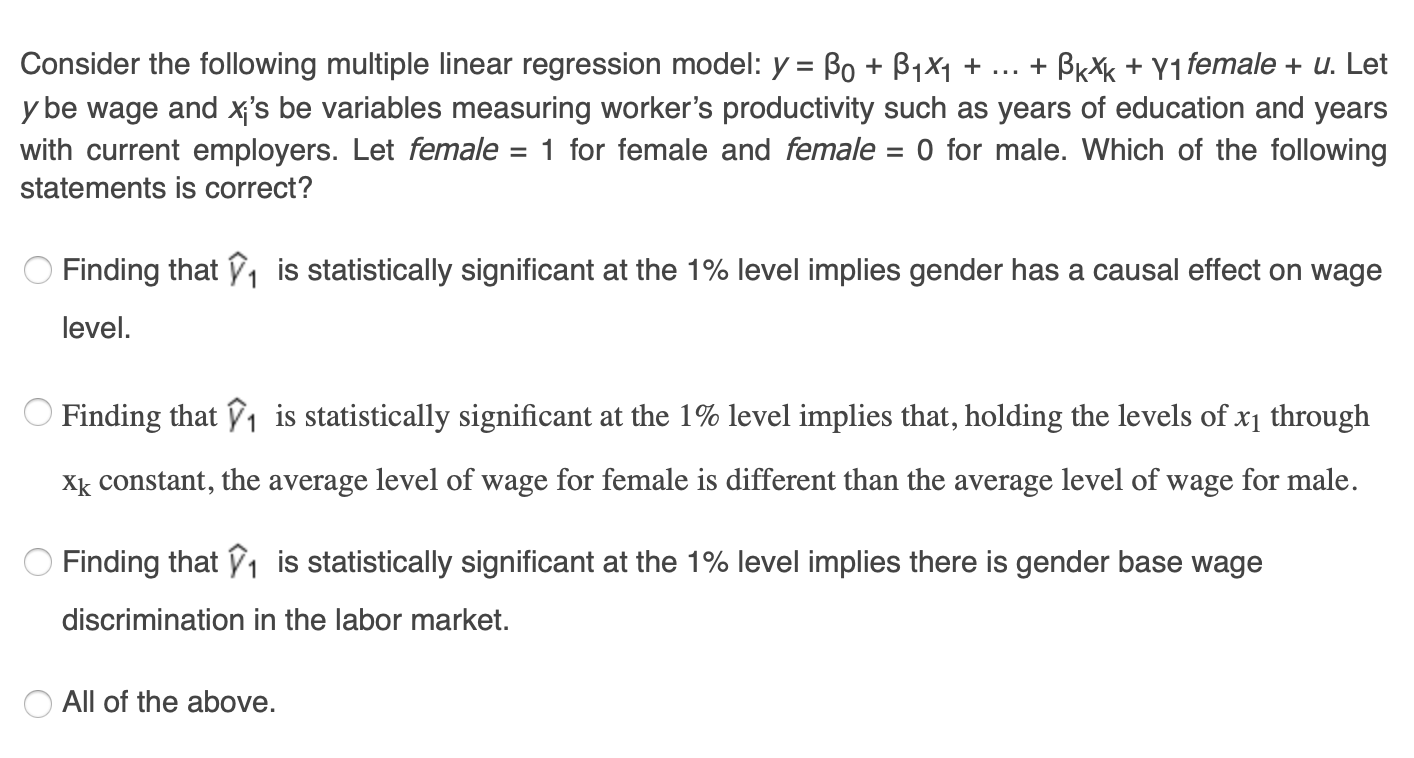 Solved Consider The Following Multiple Linear Regression 3094