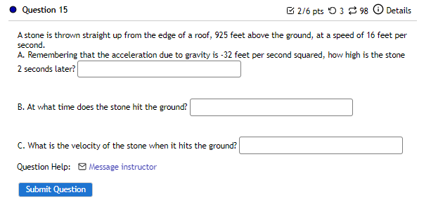 Solved A stone is thrown straight up from the edge of a | Chegg.com
