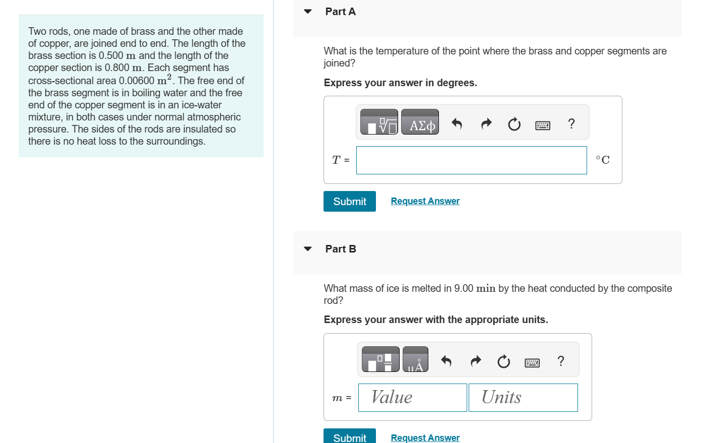 Solved Two rods, one made of brass and the other made of | Chegg.com