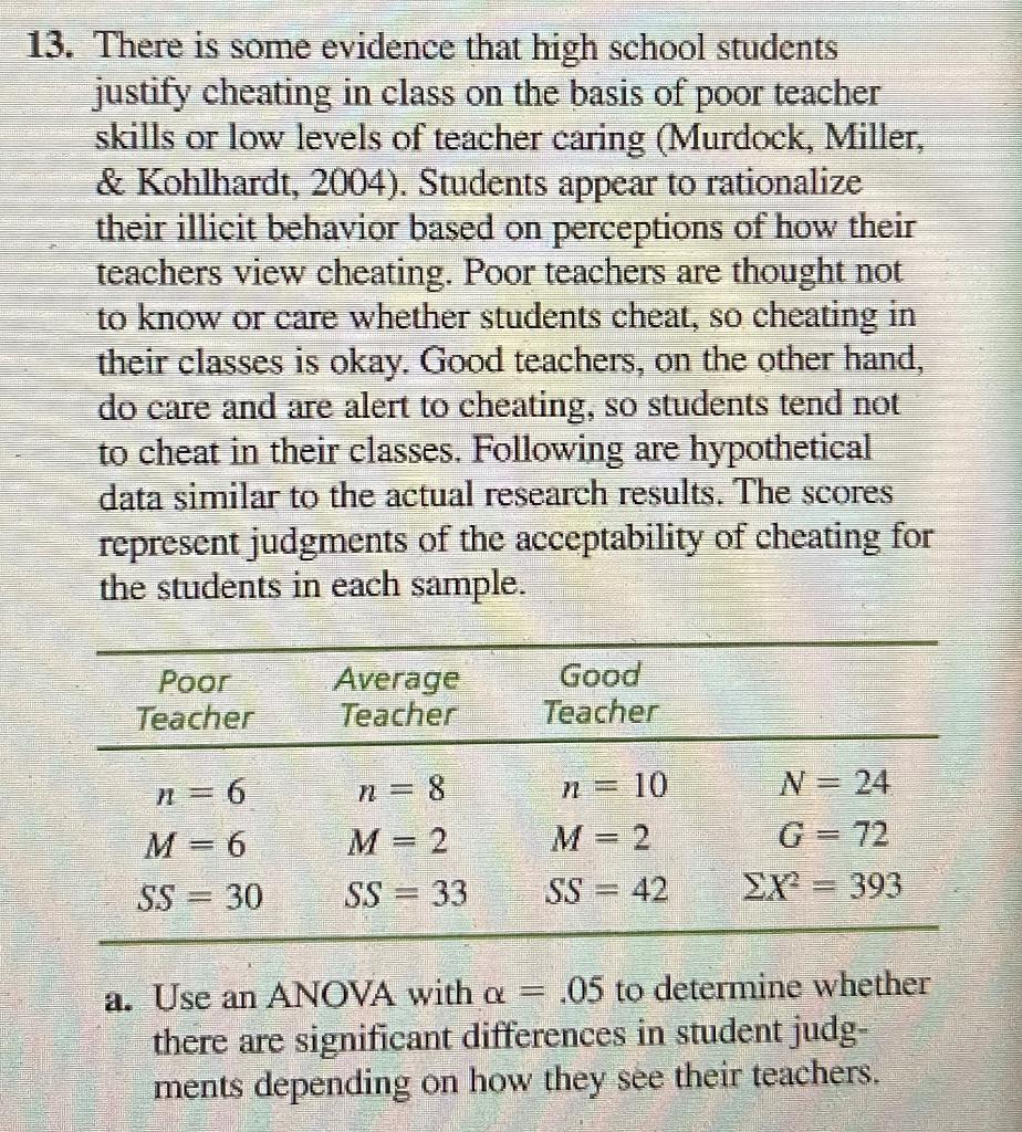 Solved 13. There is some evidence that high school students | Chegg.com