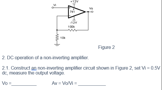 Solved +12V Vo 741 -12V 100k w 1 OK Figure 2 2. DC operation | Chegg.com