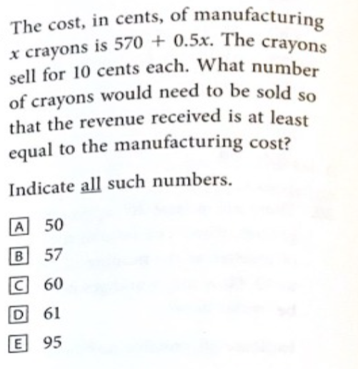 Solved The cost, in cents, of manufacturing x crayons is | Chegg.com