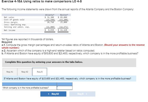 Solved Exercise 4-18A Using ratios to make comparisons LO | Chegg.com