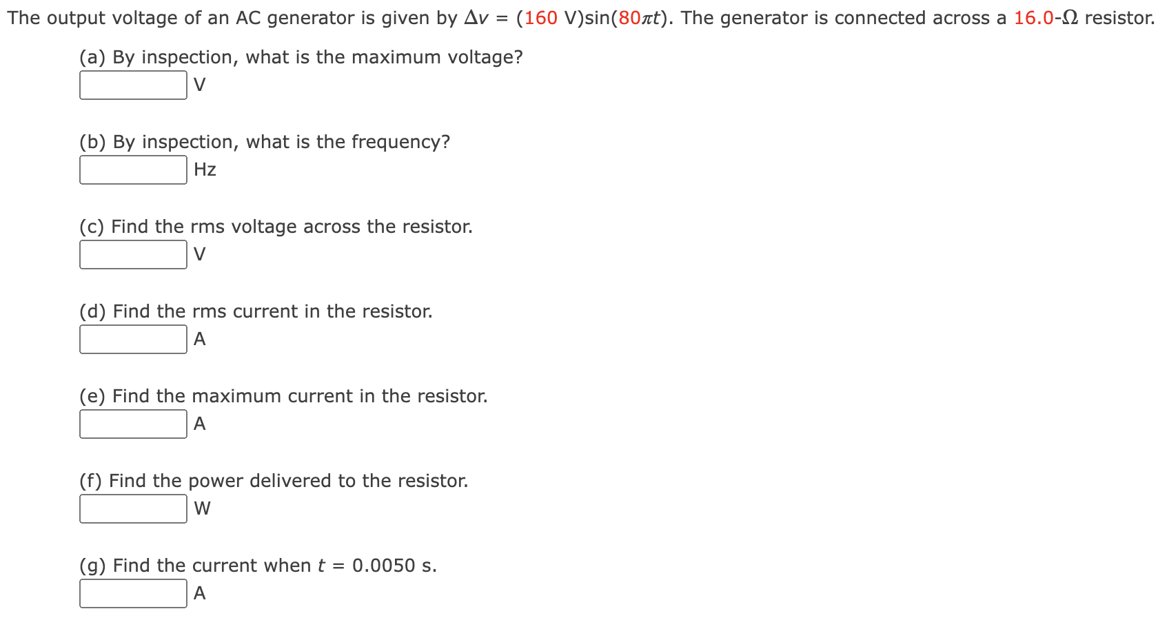 Solved The output voltage of an AC generator is given by | Chegg.com