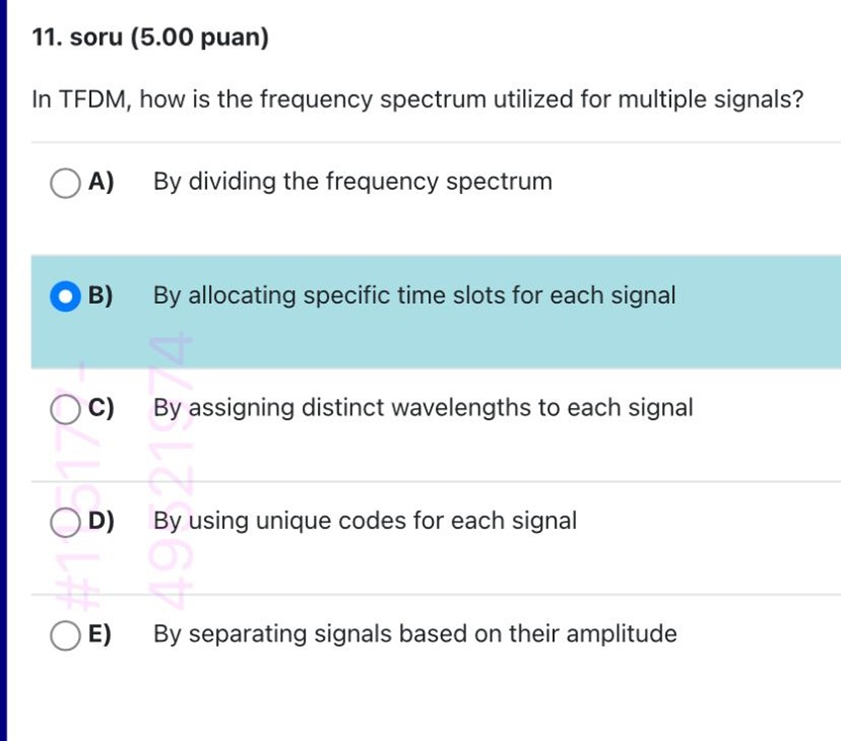 Solved 11. soru (5.00 puan) In TFDM, how is the frequency | Chegg.com