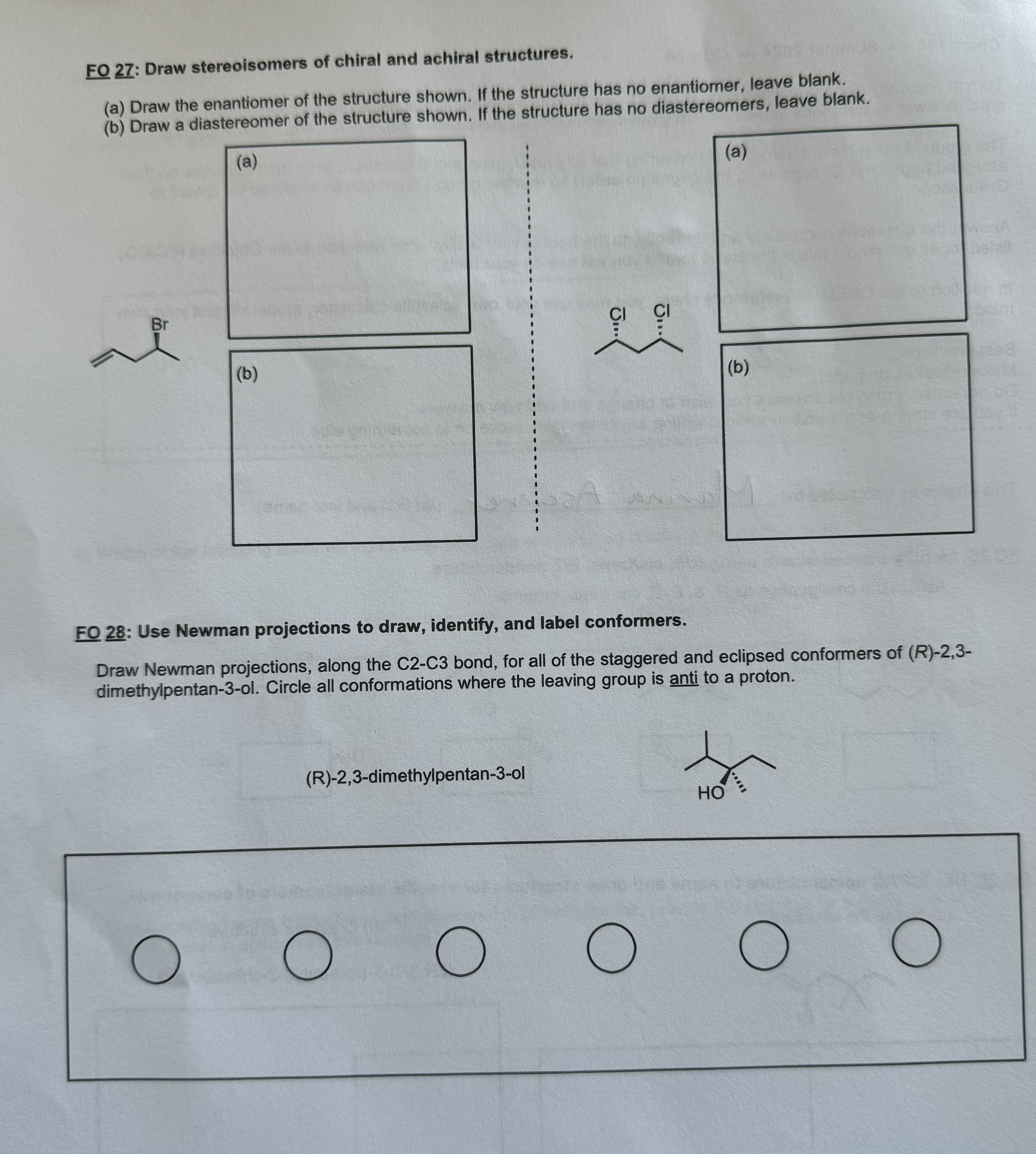 Solved FO 27: Draw stereoisomers of chiral and achiral | Chegg.com