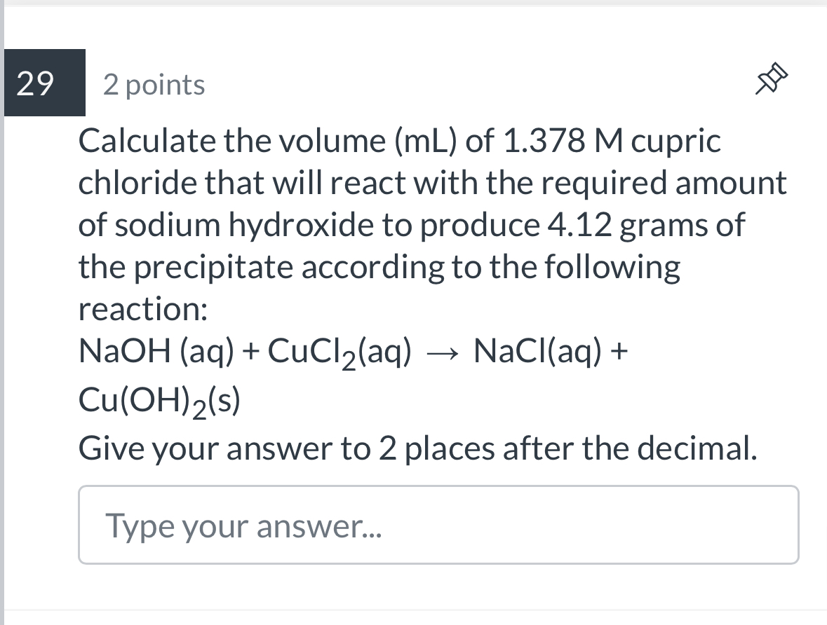 Solved Calculate the volume (mL) of 1.378 M cupric chloride | Chegg.com