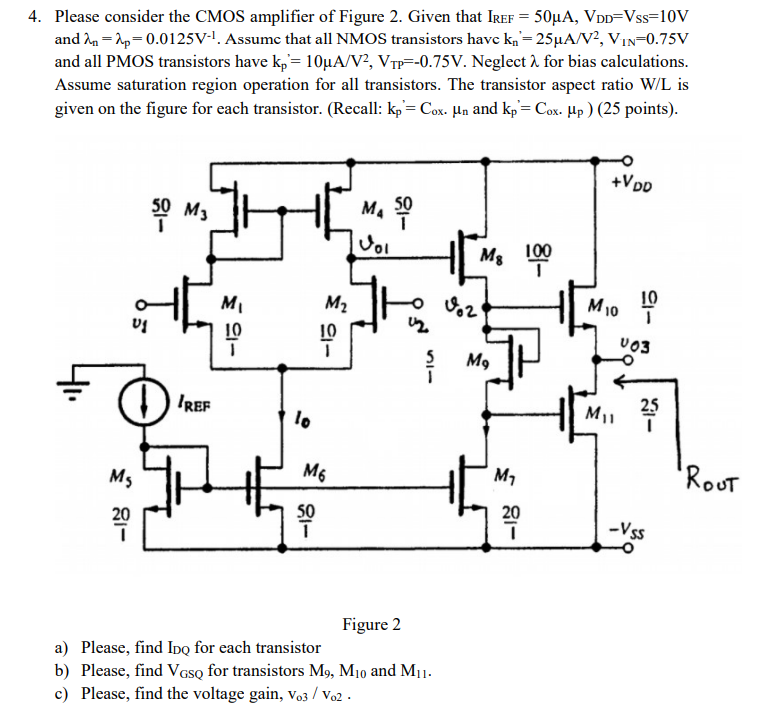 Solved Please consider the CMOS amplifier of Figure 2. Given | Chegg.com