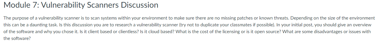 Solved Module 7: Vulnerability Scanners Discussion The | Chegg.com
