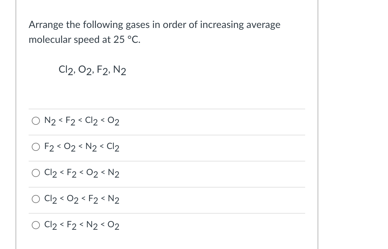 Solved Arrange the following gases in order of increasing | Chegg.com