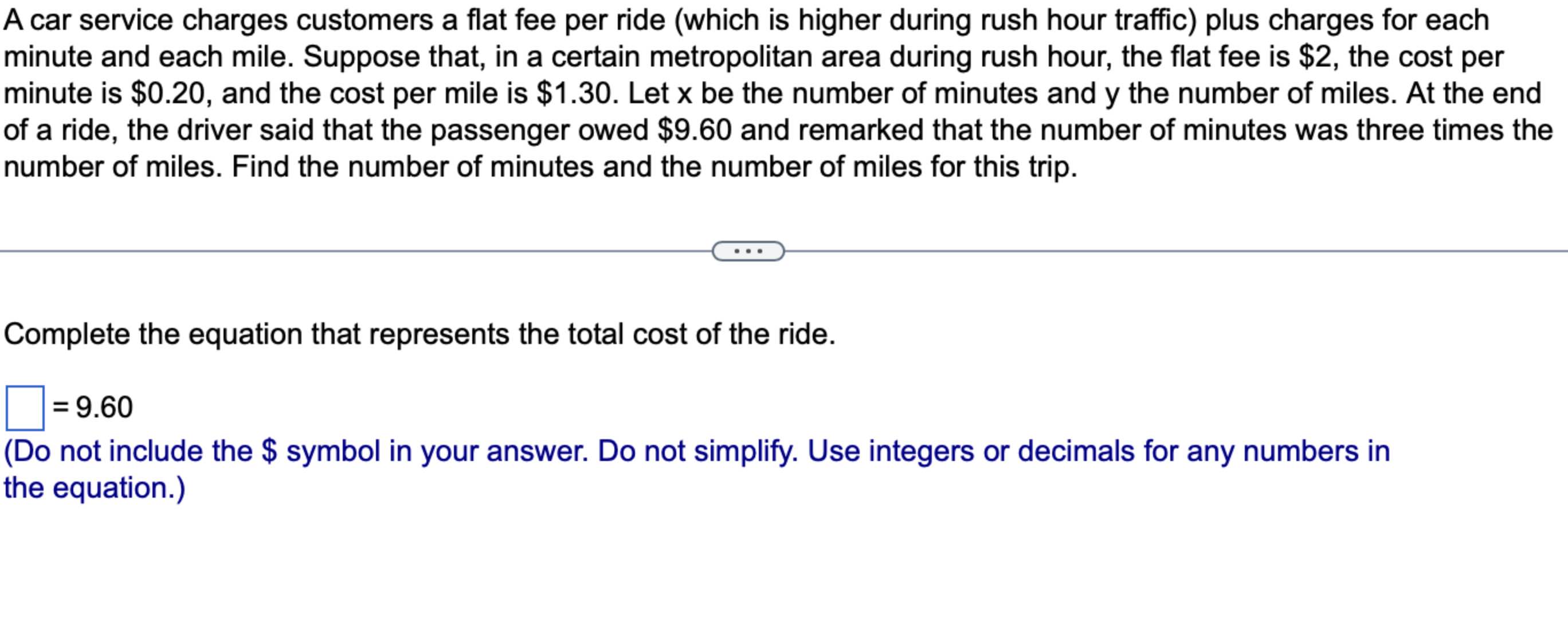 Solved Complete the equation that represents the total cost | Chegg.com