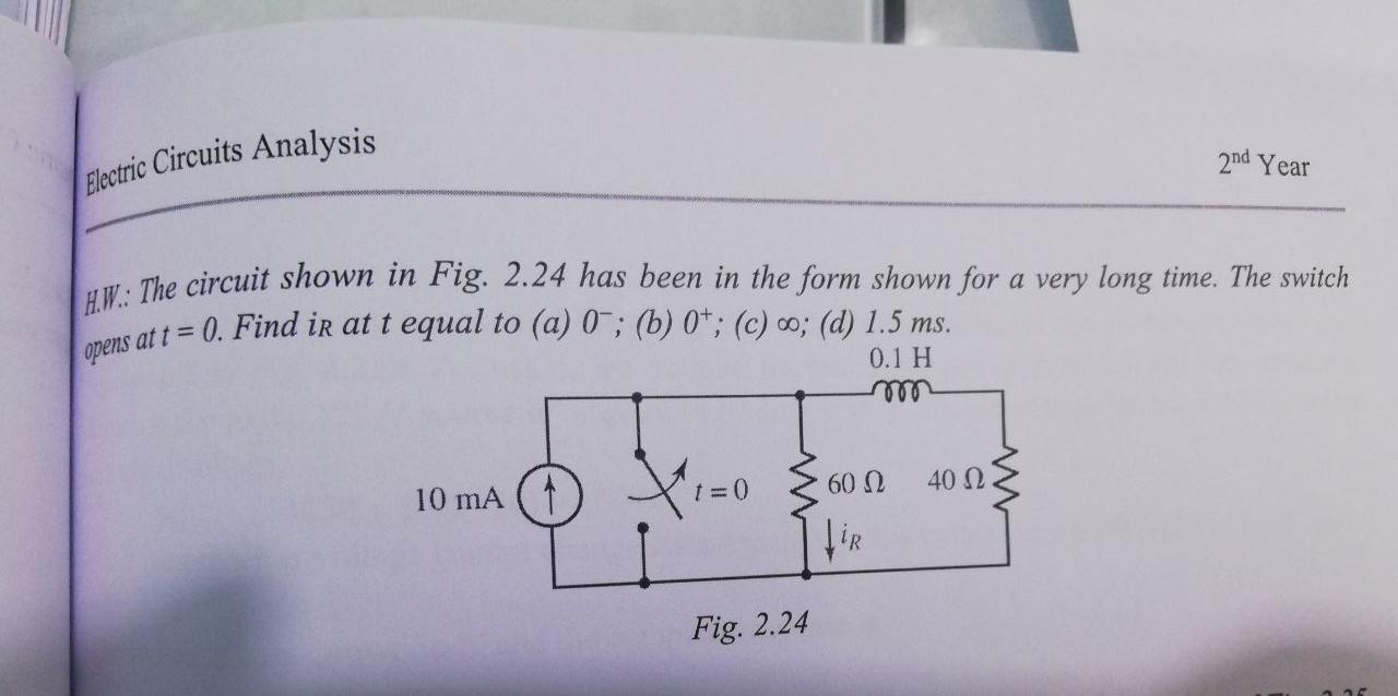 Solved 2nd Year Electric Circuits Analysis 4.W.: The circuit | Chegg.com
