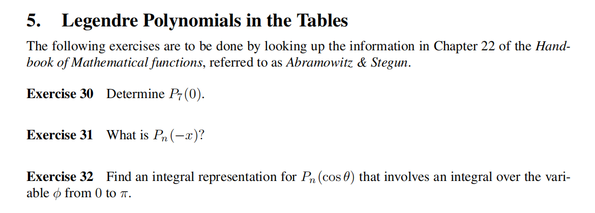 Solved 5. Legendre Polynomials in the Tables The following | Chegg.com