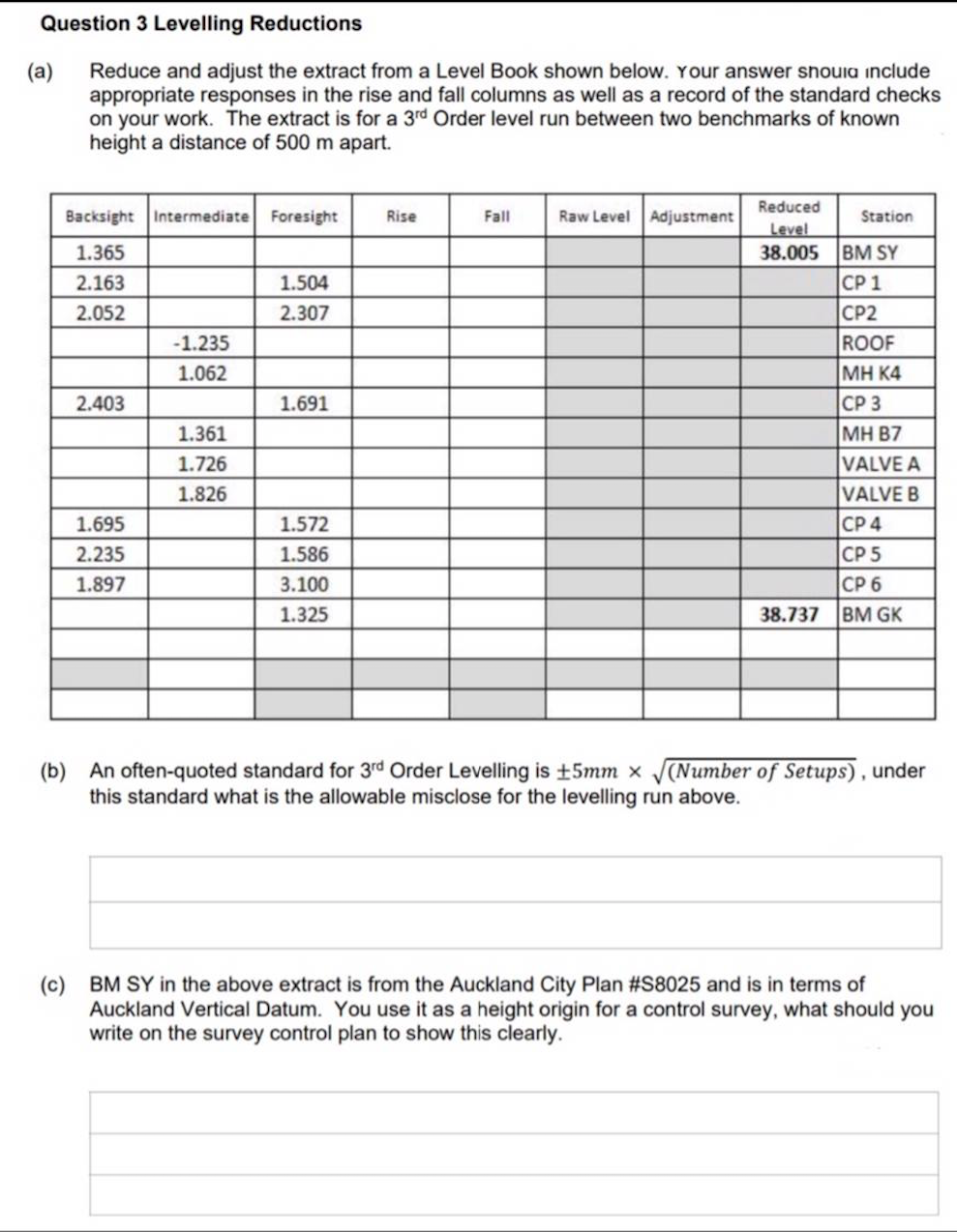 Solved Question 3 Levelling Reductions (a) Reduce and adjust | Chegg.com