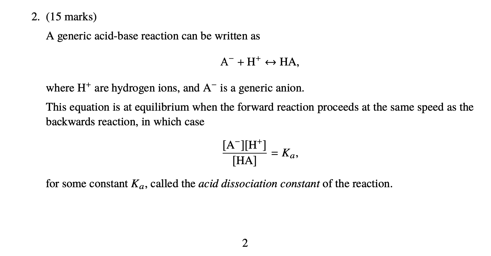 Solved 2. (15 marks) A generic acid-base reaction can be | Chegg.com