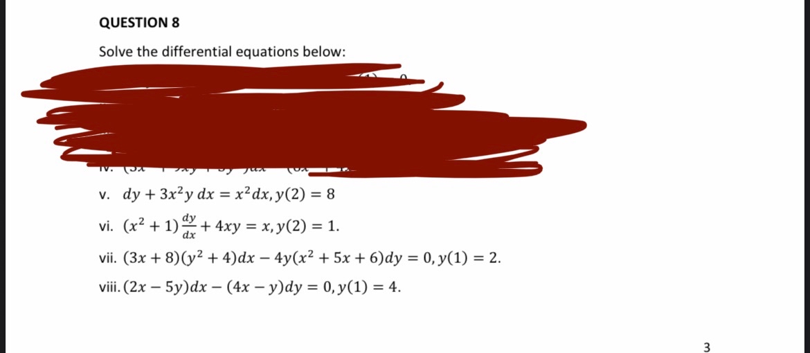 Solved QUESTION 8 Solve the differential equations below: v. | Chegg.com Solved QUESTION 8 Solve the differential equations below: v. | Chegg.com