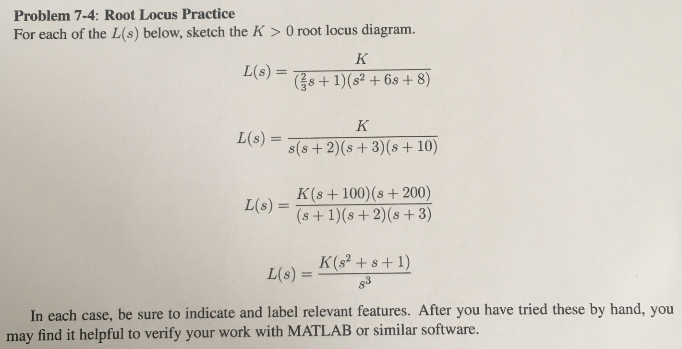 Solved Problem 7-4: Root Locus Practice For each of the L(s) | Chegg.com
