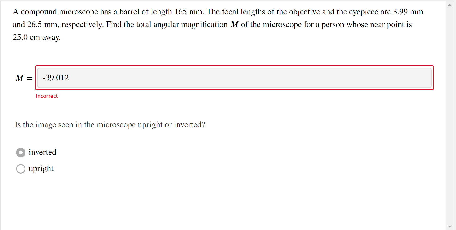 Solved A compound microscope has a barrel of length 165 mm. | Chegg.com