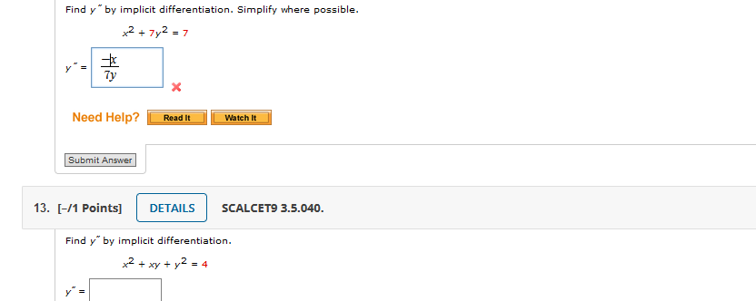 Solved Find y "by implicit differentiation. Simplify where | Chegg.com