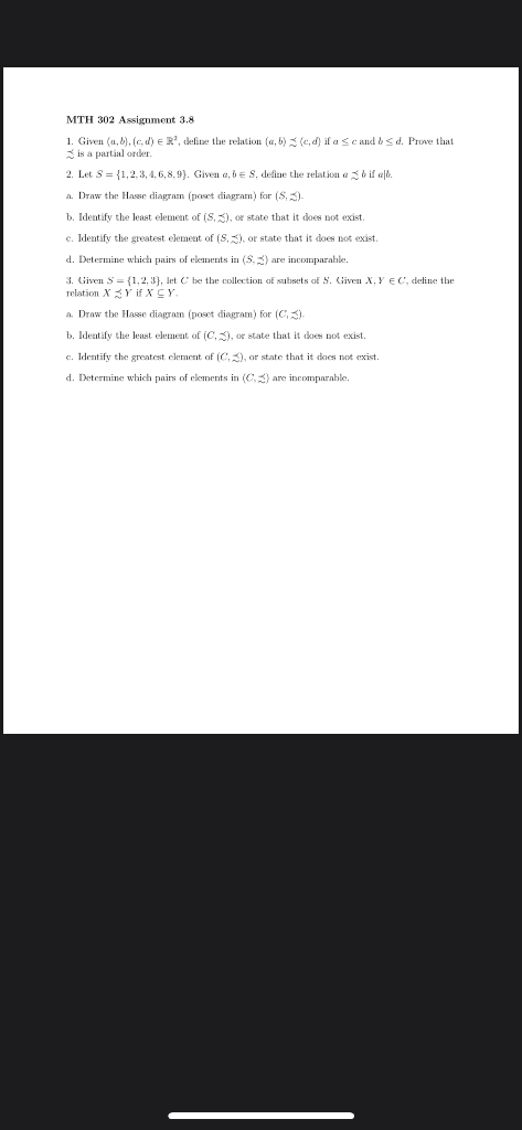 Solved MTH 302 Assignment 3,8 1. Given (a,b),(c,d)∈R2, | Chegg.com