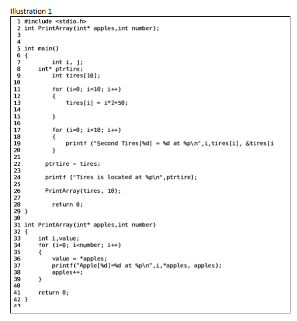 Solved 1)In Illustration 1, line 26 calls PrintArray with | Chegg.com