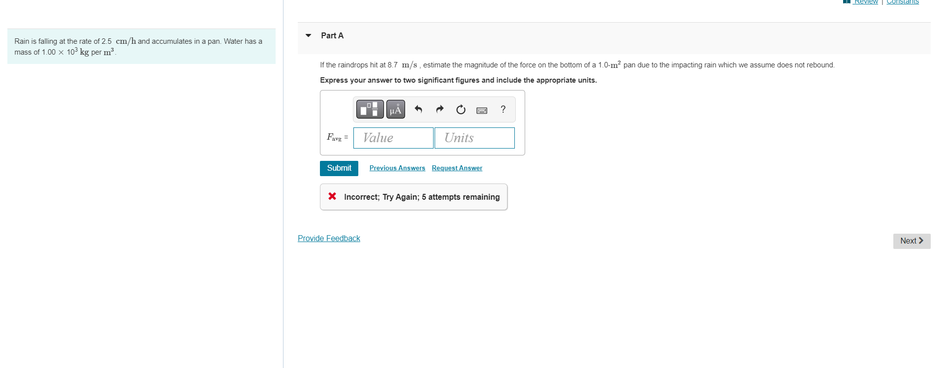 Solved Rain is falling at the rate of 2.5 cm/h and | Chegg.com