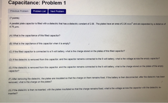 Solved Capacitance: Problem 1 Previous Problem Problem List | Chegg.com