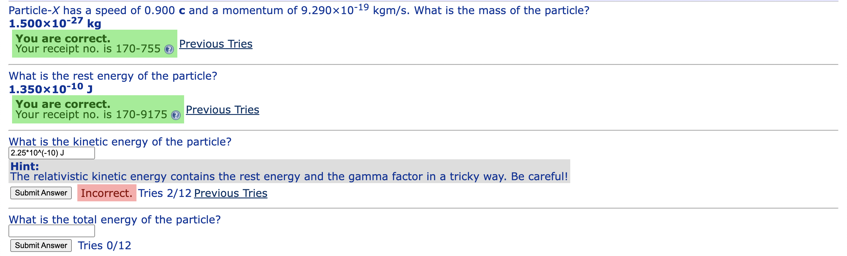 Solved Particle -x ﻿has a speed of 0.900 ﻿c and a momentum | Chegg.com