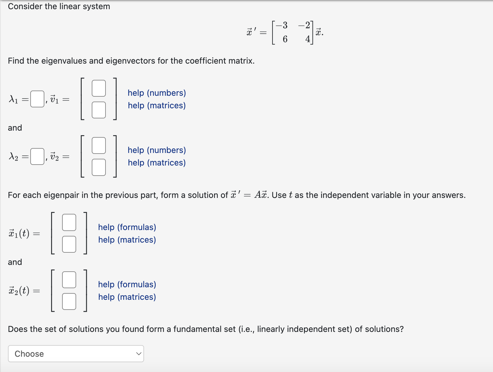 Solved Consider the linear systemvec(x)'=[-3-264]vec(x).Find | Chegg.com