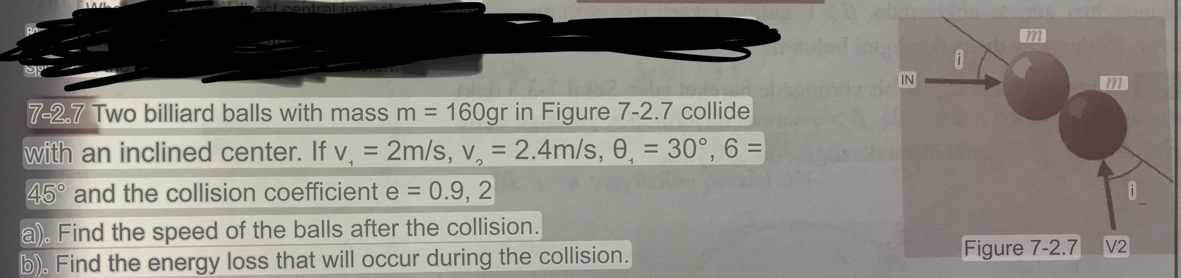 Solved 7-2.7 Two billiard balls with mass m=160gr in Figure | Chegg.com