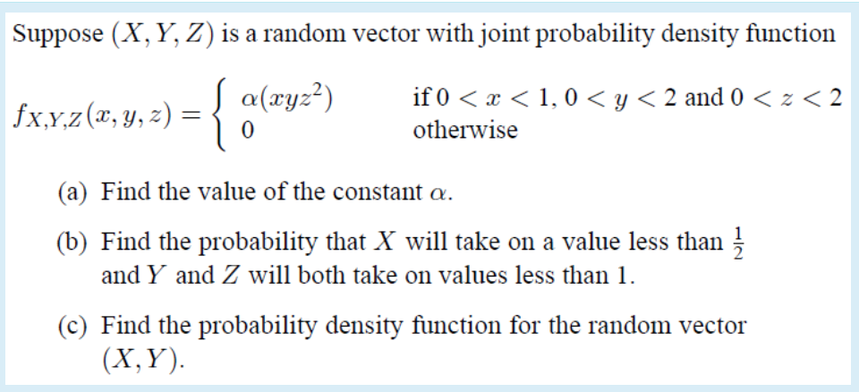 Solved Suppose (x,Y,Z) ﻿is a random vector with joint | Chegg.com