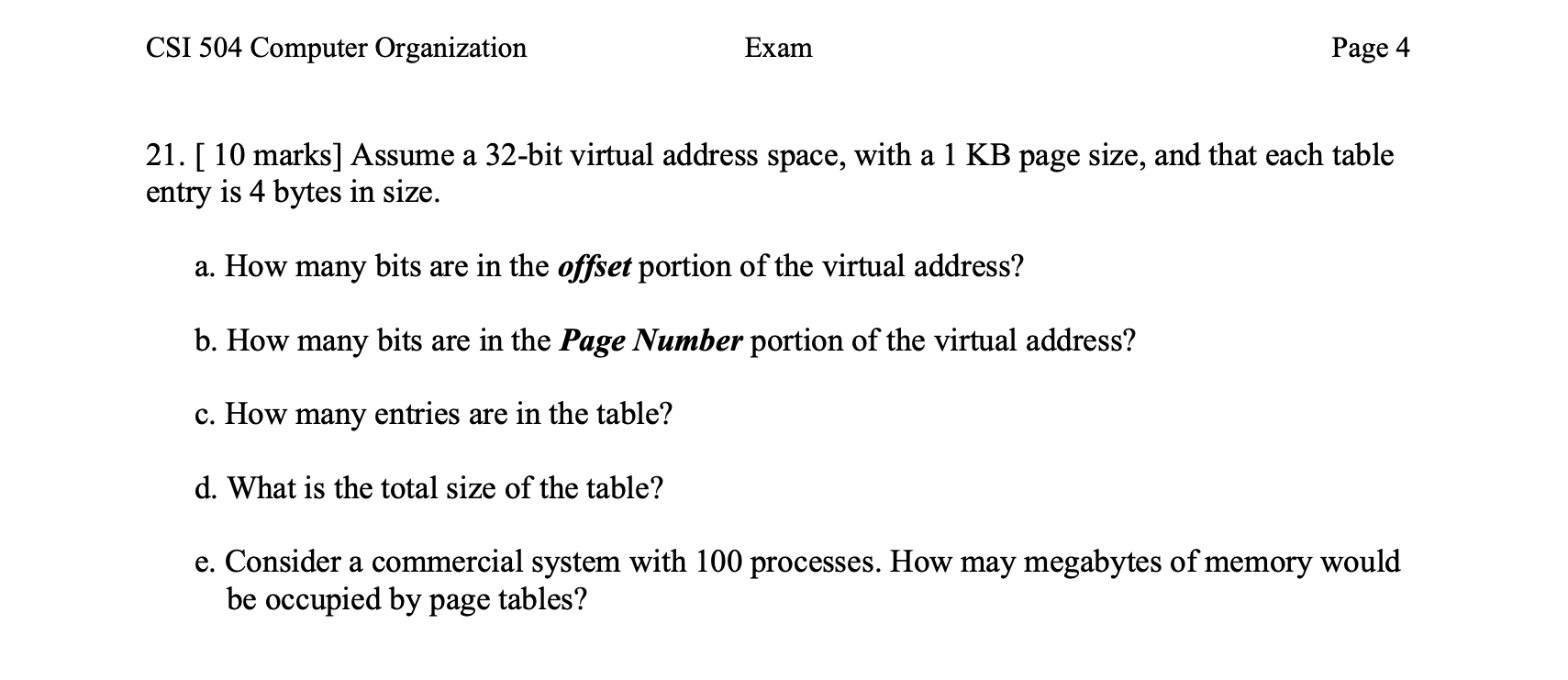 Solved 21. [ 10 marks] Assume a 32-bit virtual address | Chegg.com