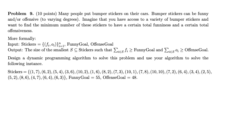 Solved Problem 9. (10 points) Many people put bumper | Chegg.com
